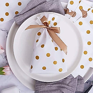 Elwish 24pcs Treat Bags Party Favor Bags Gold Plastic Drawstring Candy Goodies Food Storage Bags Gift Wrapping Package