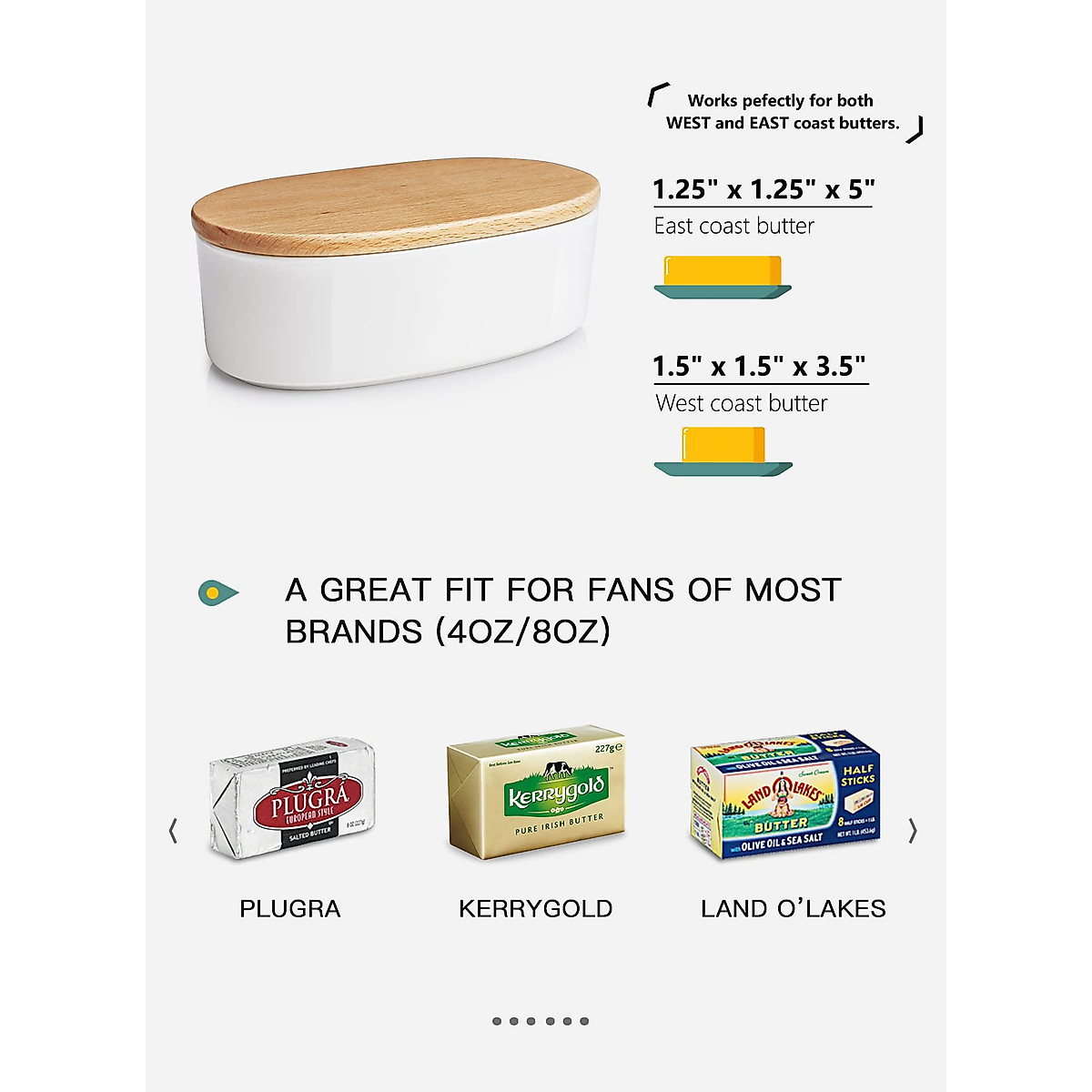 Sweese 331.101 Airtight Butter Dish, Oval Butter Dish with Lid for Countertop - Large Butter Keeper Container - Butter Dishes with Cover for 2 Stick of Butter - Housewarming, Kitchen Gift- White