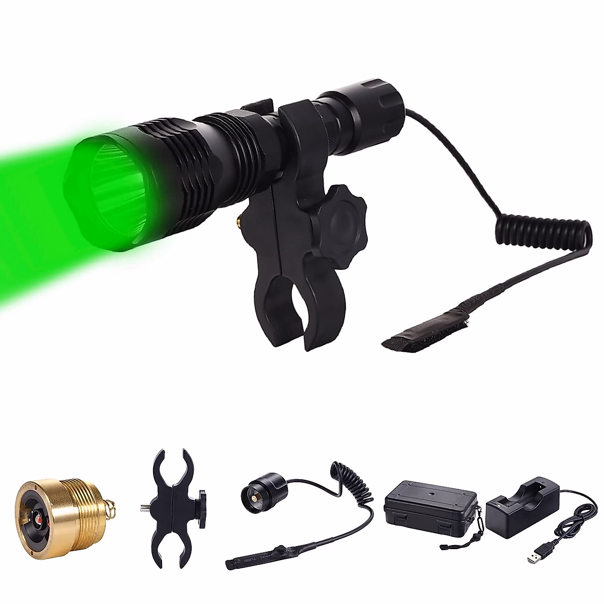 BIZOOM KL25 Hunting Light Flashlight, Long Range Red Green Varmint Light Kit for Predator Hog Fox Coyote, with Pressure Switch