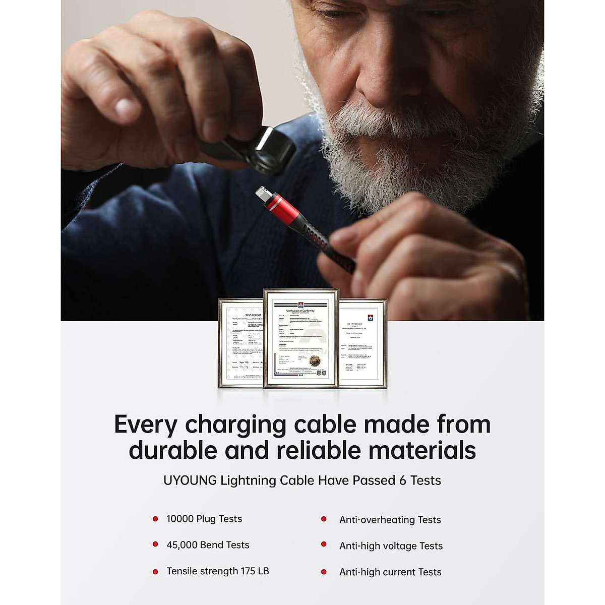 UYOUNG iPhone Charger Cable 3Pack 6FT Lightning Cable USB Long Heavy Duty Nylon Fast iPhone Charging Cord Compatible with iPhone 14/13/12/11/Pro/X/Xs Max/XR /8/7/6/6S/plus/iPad Mini-Red