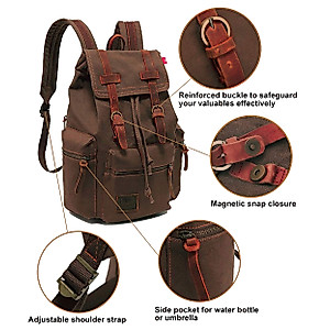 HuaChen Vintage Canvas Backpack,17" Laptop Backpacks Rucksack,Shoulder Travel Camping Hiking Backpacks School Bag Bookbag for Men Women (M32_Coffee_Large)