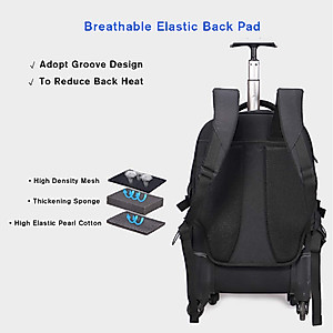 AOPMGOE AOKING 21″Water Resistant Rolling Wheeled Backpack Laptop Compartment Bag (Black)
