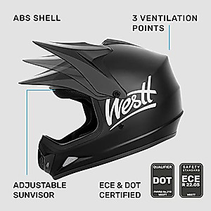 Westt Youth Kids Motocross Helmet - Dirt Bike Motorcycle with Visor Off-Road ATV Street Mountain Bike Go-Kart BMX, Full Face Motorcycle Helmet for Boys & Girls, DOT Approved