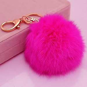 Miraclekoo Cute Rabbit Fur Ball Pom Pom Key Chain Rose Fluffy Keychain with Plush for Car Key Ring or Handbag Bag Decoration
