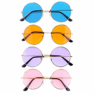 CHRORINE 4 Pairs Round Hippie Sunglasses Assorted Colors hippie glasses for women Circle Tinted sunglasses for Women Men Hippie Party Decorations