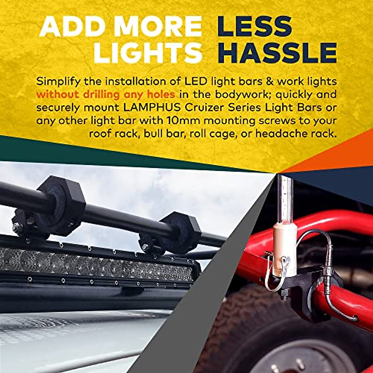 Off-Road Light Mounting Bracket Bar Clamp Kits [1"/1.5"/1.75"/2" Inch] [Horizontal Bar] [Aluminium] [2 Units] Bull Roll Cage Clamps Mount For ATV UTV