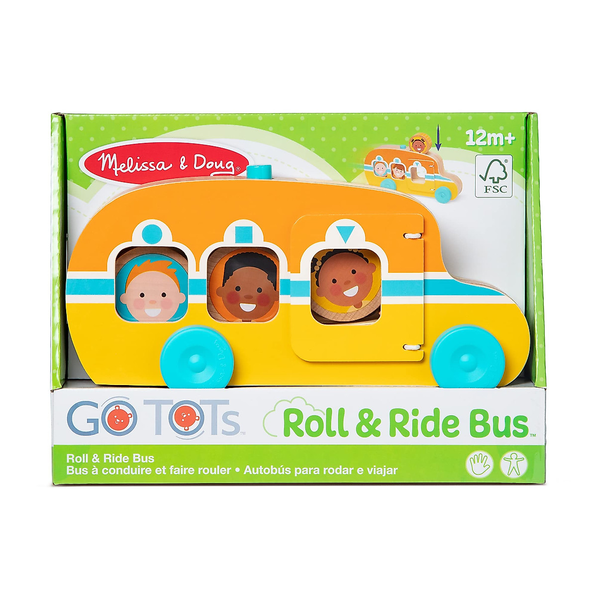 Melissa & Doug GO Tots Wooden Roll & Ride Bus with 3 Disks - FSC Certified