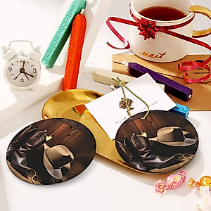 Christmas Ornaments Round Ceramic Ornaments Cowboy Black Hat Western Boots Printed Christmas Tree Ceramics Hanging Ornament for Xmas Holiday Party Decorations