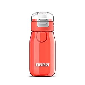 Zoku Kids Flip Gulp Bottle, 16 Ounce Lightweight Tritan Water Bottle with Leak-proof One-touch Locking Lid, Carry Loop, and Easy Flow Mouthpiece, Dishwasher Safe, Red