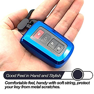 Compatible with 2019 2020 2021 Toyota Tacoma 4Runner Highlander Sequoia Corolla RAV4 Land Cruise Prius C Blue TPU Key Fob Cover Case Remote Holder Skin Protector Keyless Entry Sleeve Accessories