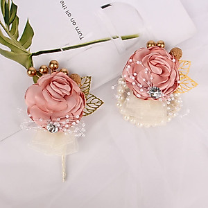 WANLIAN Rose Wrist Corsage Wristlet Band Bracelet Boutonniere,Wrist Corsage Hand Flowers Decor for Wedding Bridal Prom Party Accessories (Pink)