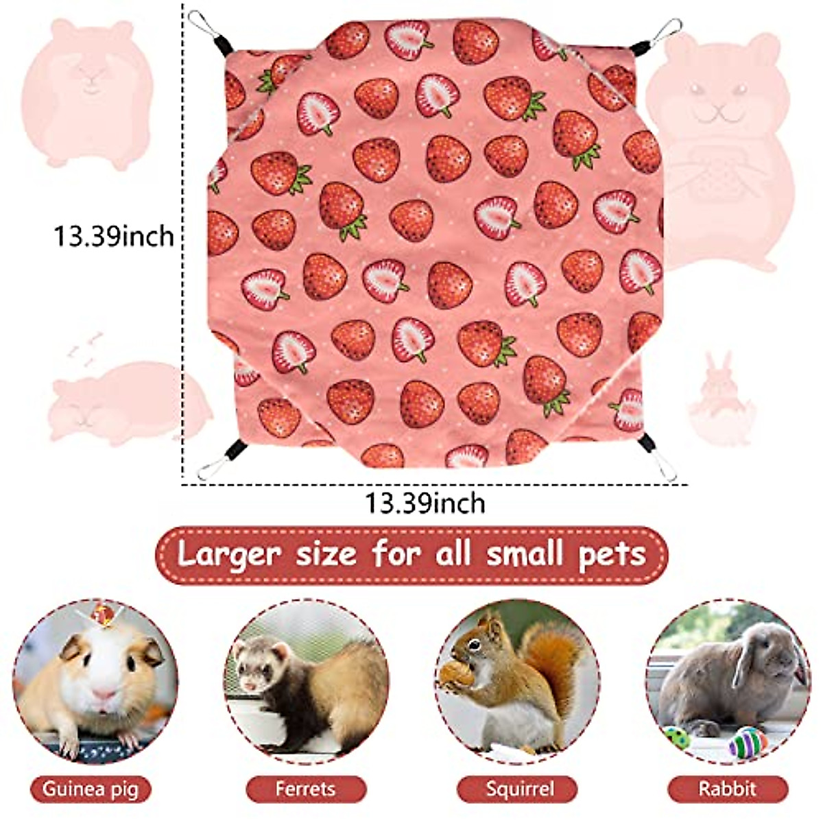 Bonjin Pet Small Animal Hanging Hammock, Ferret Squirrel Bunkbed Hammock Cage Toy for Hamster Rat Sugar Glider Parrot Guinea Pig Hideout Play Sleep (Strawberry X 2pcs)