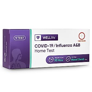 WELLlife COVID-19/Influenza A&B Home Test, Self Test for Flu A/B and COVID-19, Results in 10 Minutes with Non-invasive Nasal Swab, FDA EUA Authorized -[1 Test]