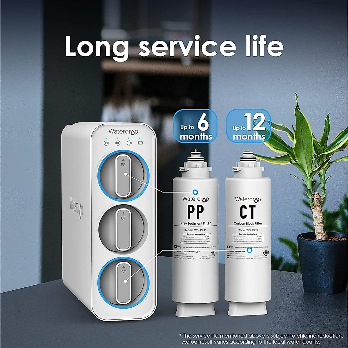 Waterdrop Undersink Replacement Water Filter, 2PP+CT, Replacement for TSU-W, TSC 3-Stage Under Sink Water Filter System