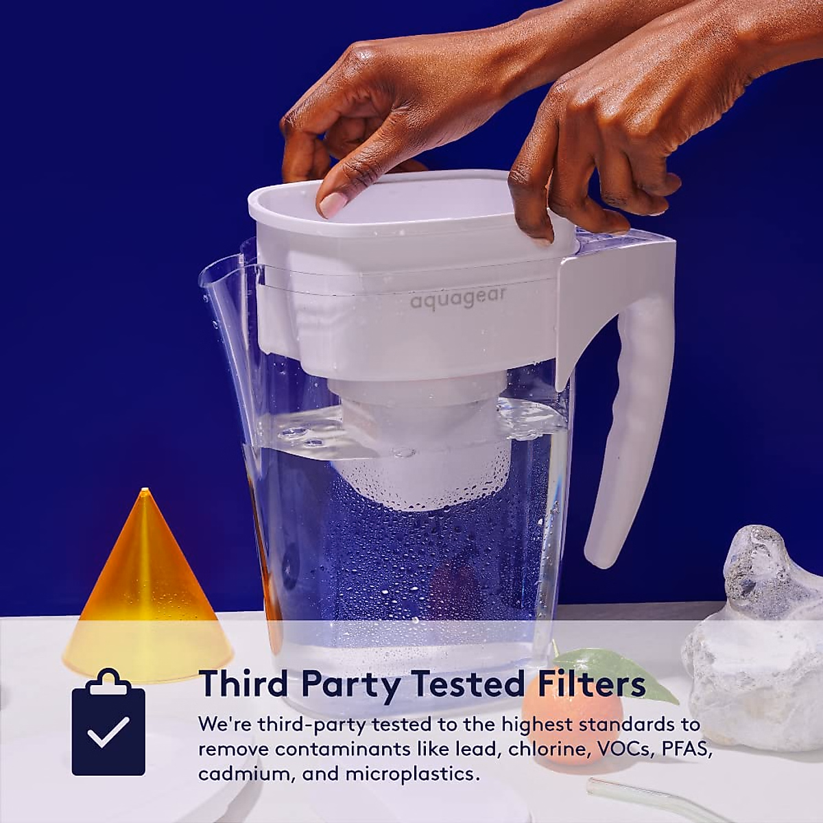 Aquagear 1 Year of Water Bundle – Water Filter Pitcher and Extra Replacement Filter – Lead, Chlorine, PFOA/PFOS, Microplastics Filter, 10 Cup, 120 Gallon Filter Life