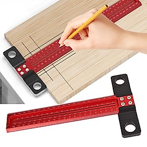 Woodworking Scriber T Square Ruler, Architects Ruler for Carpenter Work, Layout and Measuring, Aluminum Alloy Carpenter Square Ruler Clear Scale Scriber Tool for Woodworking