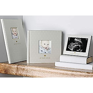 Pearhead My Baby Album, Baby Book Photo Keepsake for New and Expecting Parents, 50 Pages, Holds 200 6” x 4” Pictures, Gender-Neutral Baby Accessory, Classic Gray and White Polka Dot