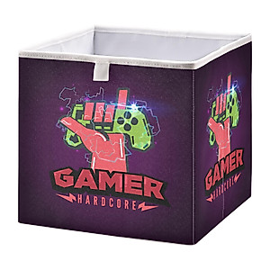 QUGRL Video Games Controller Storage Bins Organizer Joystick Foldable Clothes Storage Basket Box for Shelves Closet Cabinet Office Dorm Bedroom 15.75 x 10.63 x 6.96 in