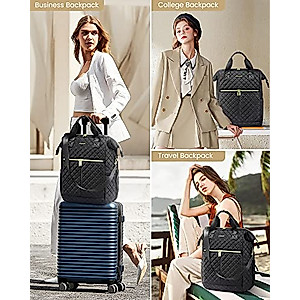 LOVEVOOK Laptop Backpack for Women Wide Open Computer Work Bag Business Travel Backpack Quilted Convertible Tote Backpack Purse 15.6 Inch Teacher Nurse Computer Laptop Bag with USB Port, Black