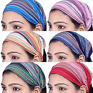 SARJANA HANDICRAFTS Lot 10 Pieces Womens Mens Cotton Headband Striped Hairband Bandana Wrap Band (Multicolored (Assorted))
