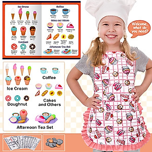 G.C 61Pcs Ice Cream Play Set Toy Kids Toddlers Pretend Play Ice Cream Maker Shop Counter Apron Scoop Dessert Food Kitchen Accessories Playset Girls Boys Birthday Gifts for 3 4 5 6 Years Old