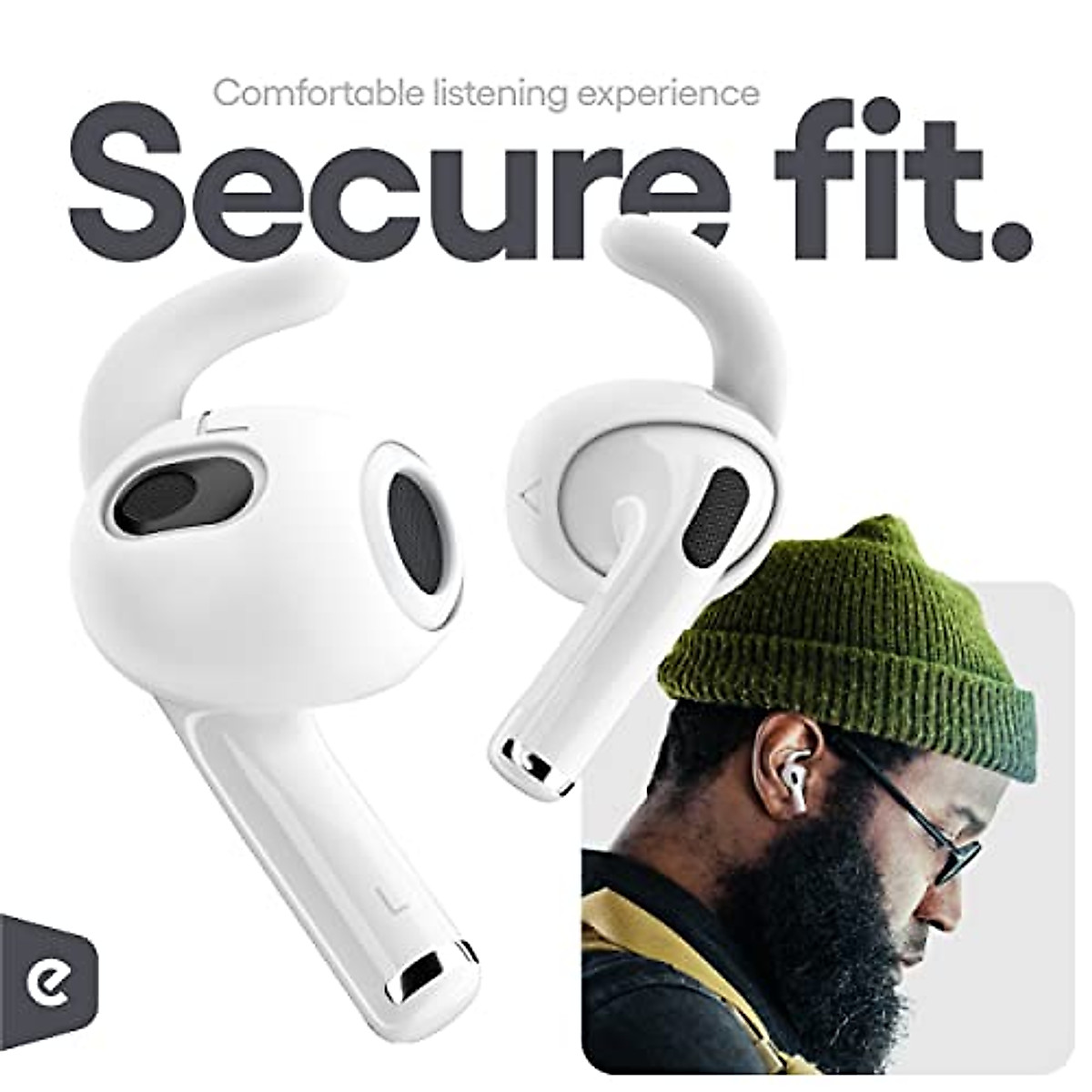 KeyBudz EarBuddyz for AirPods 3 Ear Hooks Covers [Added Storage Pouch] Anti Slip Accessories Compatible with Apple AirPod 3 - Small, Medium, Large Pairs (White)