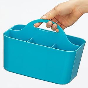 mDesign Small Plastic Shower/Bath Storage Organizer Caddy Tote with Handle for Dorm, Shelf, Cabinet - Hold Soap, Shampoo, Conditioner, Combs, Brushes, Lumiere Collection, Ocean Blue