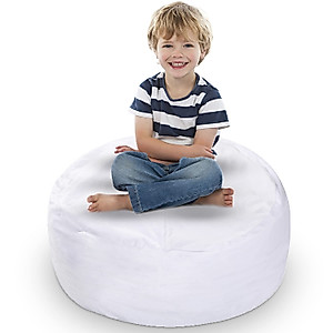 Cheer Collection Oversized Storage Bag, Kids Plush Toy Storage Organizer and Bean Bag Chair with Handle, Microplush Zippered Bag for Organizing Stuffed Animals - White