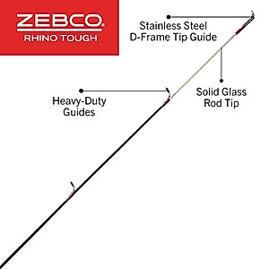 Zebco Rhino Tough Casting Fishing Rod, 5-Foot 6-Inch 2-Piece Heavy-Duty Cross-Weave Fishing Pole, EVA Rod Handle, Heavy-Duty Guides, Stainless Steel D-Frame Tip Guide, Medium-Light Power, Black