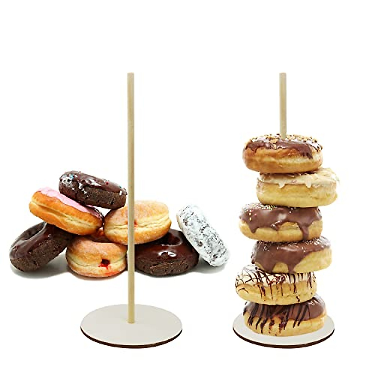 Honbay 4PCS Round Wood Donut Stands Doughnut Dessert Stands Bagels Display Holder, for Wedding, Birthday, Kids, Baby Shower