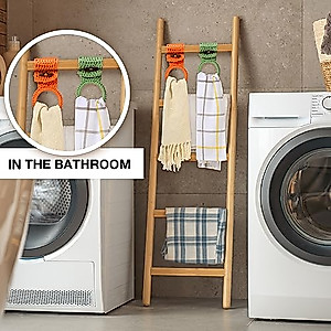 Hoolerry 8 Pcs Crochet Hanging Dish Towel Holder Hanging Kitchen Towels Ring Kitchen Towel Hanger with Hanging Loop Button for House Oven Stove Door, 8 Colors
