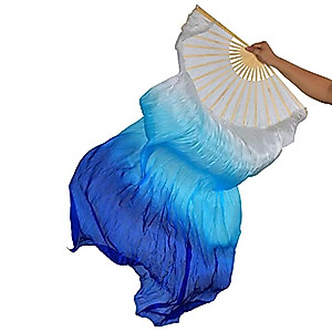RAZZUM 2 Pair Silk Belly Dance Fan Veils Long Women Large Folding Fan, Stage Performance Props Fan
