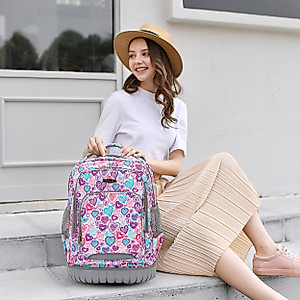 NEW TILAMI Rolling Backpack 18 Inch, Boys Girls Cute Wheeled Laptop Boys Girls Travel School Student Trip Bag, Pink Love