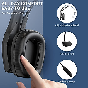 Trueque Bluetooth Headset, Trucker Wireless Headset with Microphone AI Noise Canceling & Mute Button, 60 Hrs Work Time On-Ear Headphones with USB Dongle for Call Center, Remote Work, Trucker, Zoom