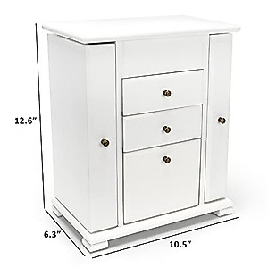 Emfogo Jewelry Box for Women, Rustic Wooden Jewelry Boxes & Organizers with Mirror, 4 Layer Jewelry Organizer Box Display for Rings Earrings Necklaces Bracelets (Weathered White)