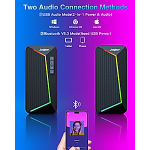 SOULION R40 Computer Speakers, USB/Bluetooth V5.3 Desktop Speakers for PC Monitor Gaming, with Customize 6 Lighting Effects, 2.0 Channel Surround Stereo & Quality Bass