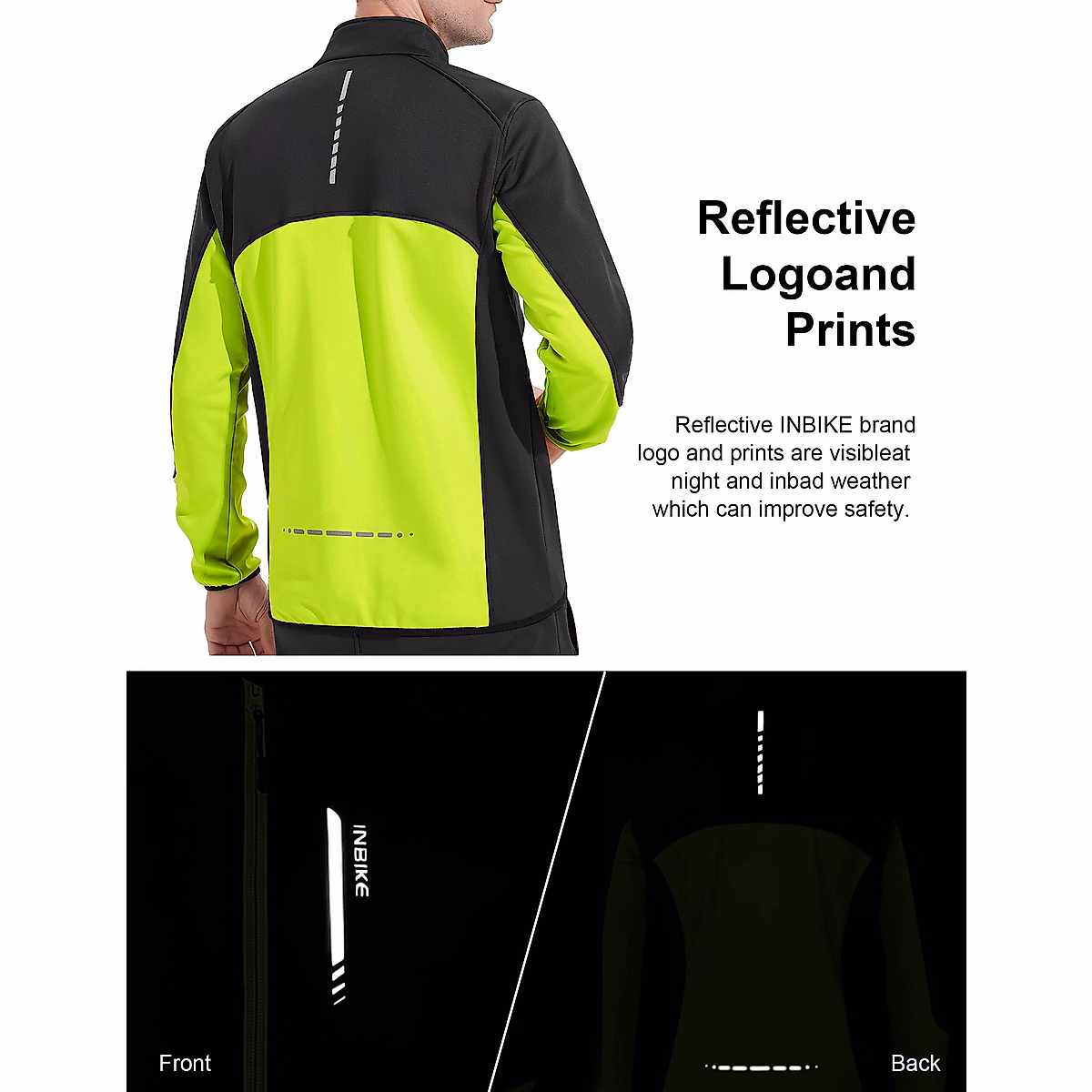 INBIKE Cycling Jackets for men Running Biking Jacket Windbreaker Thermal Windproof Reflective Cold Weather Black Green Large