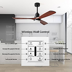 WERBUY 52" Ceiling Fans with Lights Wireless Wall Control and Remote, Wood Ceiling Fan with Quiet Reversible DC Motor/Sleep Timer/6 Speeds, for Outdoor Indoor Bedroom Patios Farmhouse Living Room