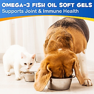 Omega 3 Fish Oil for Dogs, 100% Pure Pet Fish Oil Supplement for Dogs & Cats with DHA & EPA Fatty Acids Skin & Shiny Coat, Fish Oil for Dogs Shedding Allergy, Itch, Dry Skin, Joints -120 Capsules