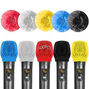 AHSONLUF 200 Pcs Disposable Microphone Cover, Non-woven Handheld Protective Mic Covers Individually Wrapped for KTV, Interview, Recording Studio, Performance, Speech(5 Colors)