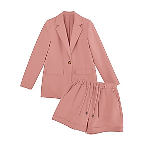 SySea Women's Business Suits Long Sleeve Blazer Jacket Coat and High Waisted Shorts 2 Pieces Outfits Set Light Pink