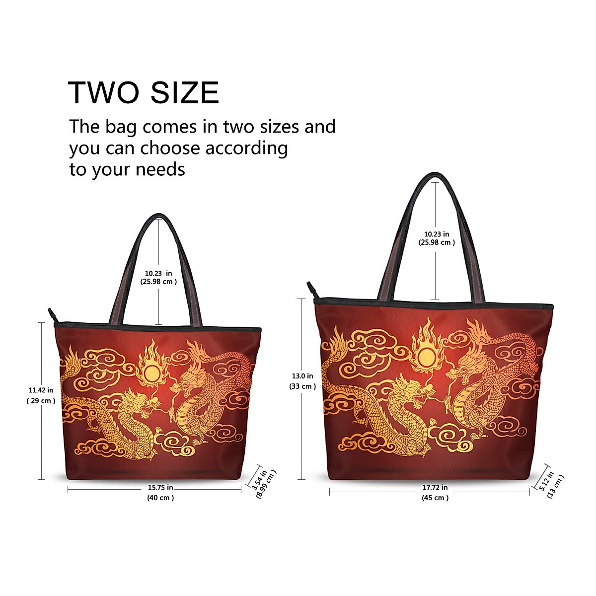 Golden Dragons Tote Bag Aesthetic, Large Capacity Zipper Women Grocery Bags Purse for Daily Life 2 Sizes