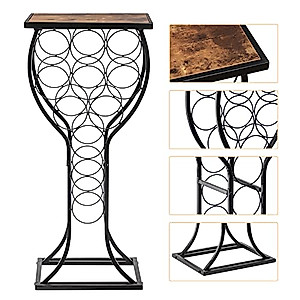 ALIMORDEN 11 Bottles Wine Rack Console Table,Wine Rack Freestanding Floor, Wine Glass Storage Organizer Shape Display Rack for Small Spaces Marble Veneer Top Brown