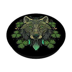 Wolf Face Head Mandala Irish Shamrock Clover St Patricks PopSockets Swappable PopGrip