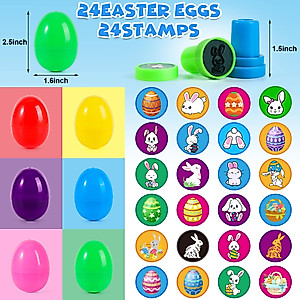 24PCS Easter Eggs + Stampers Egg Fillers, Basket Stuffers Plastic Surprise Perfect Hunt Party Favors Classroom Prize Supplies for Kids Boys Girls