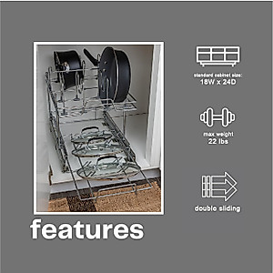 Household Essentials C42617-1 Glidez 2-Tier Pot and Lid Kitchen Cabinet Organizer | 21 in D x 14.1 in W x 16.2 in H | Chrome Wire, Silver