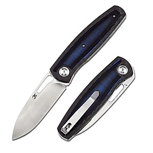 KANSEPT Mato Pocket Folding Knives for Men EDC Camping Folding Knife 3.3'' Satin CPM-S35VN Material Pocket Folding Knife with Twill Carbon Fiber +Blue Black G10 Handle Everyday Carry K1050A4