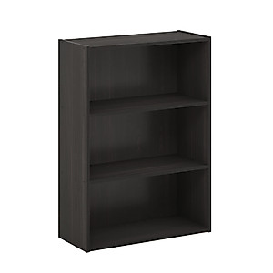 Furinno Jaya Simple Home 3-Tier Adjustable Shelf Bookcase, Black Pasir 3-Tier Open Shelf Bookcase, Espresso