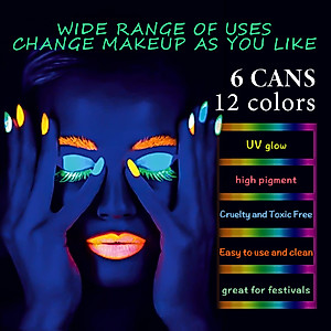 Water Activated Eyeliner, UV Glow Neon Cake Paint, 12 Bright Color Hydra Eye Liner,UV Glow Blacklight Luminous Body Face Makeup Paint, Costume Halloween and Club Makeup Art Paint (01)