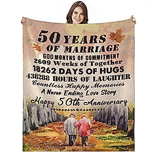 50th Anniversary Blanket Gifts, 50th Anniversary Wedding Gifts for Couple, Golden 50 Years of Marriage Gifts for Dad, Mom, Grandpa, Grandma, Grandparents, Throw Blanket for Wife Husband 50"x60"